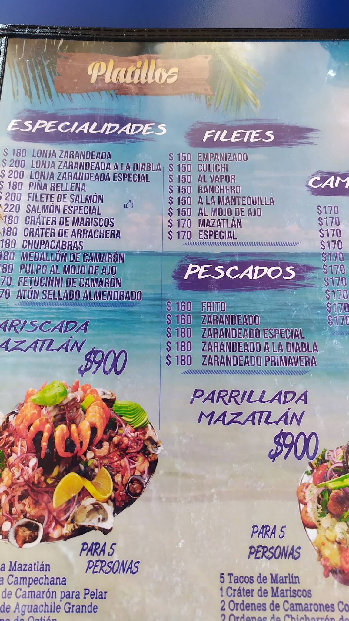 Carta del restaurante Mariscos Mazatlán, Tijuana, P.º del Río 6642