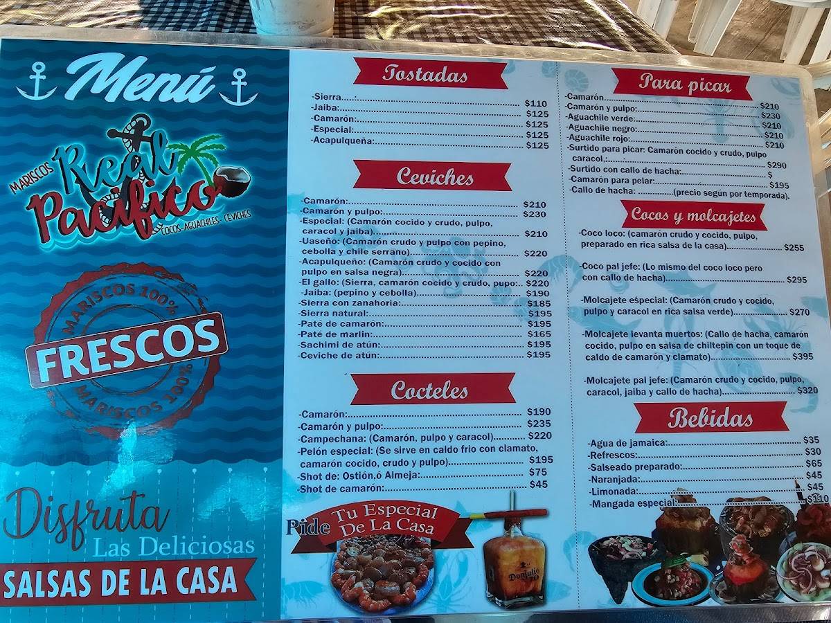 Carta del restaurante Mariscos Real Pacífico, Mazatlán