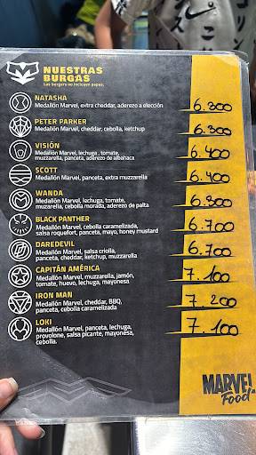 Carta del restaurante Marvel Food, Rosario