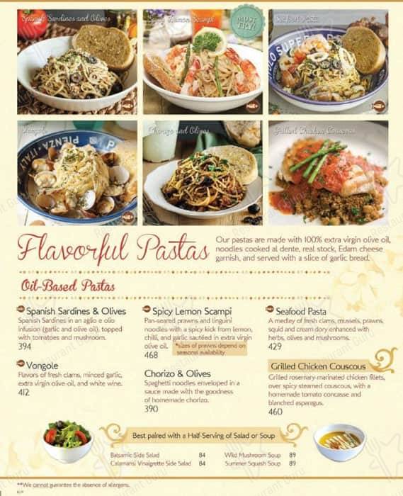 Menu at Mary Grace cafe, Makati, Kalayaan Ave