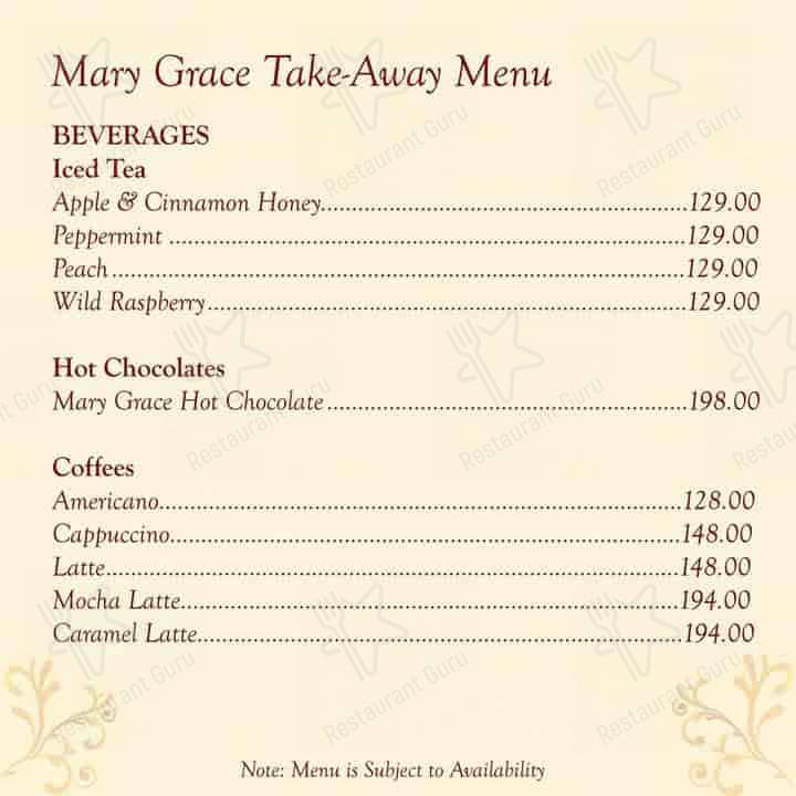 Menu at Mary Grace cafe, Makati, Kalayaan Ave