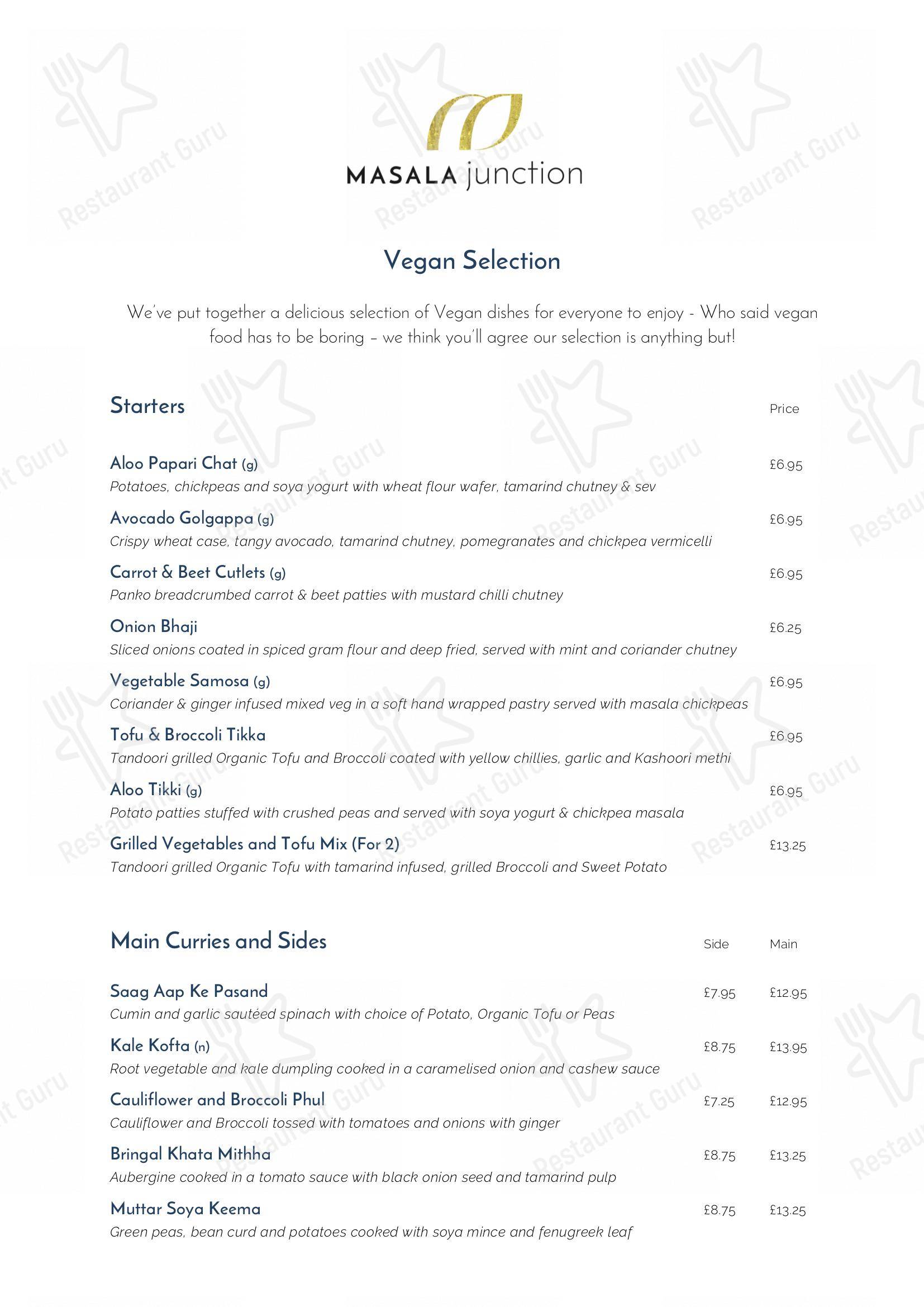 Menu at Masala Junction Restaurant, Nottingham