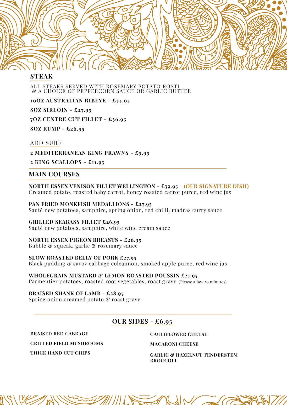 Menu at Mason's Restaurant, Brentwood