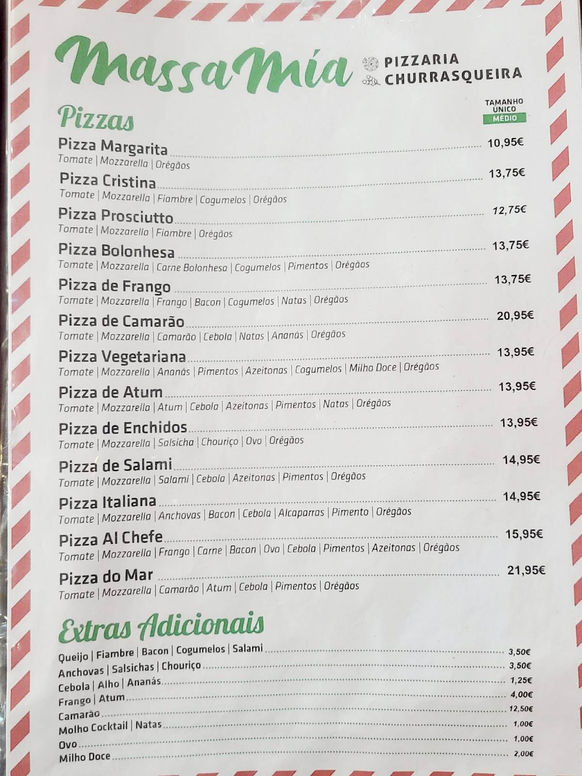 Menu em Massa Mia restaurante, Machico, R. Conselheiro José Ribeiro da ...