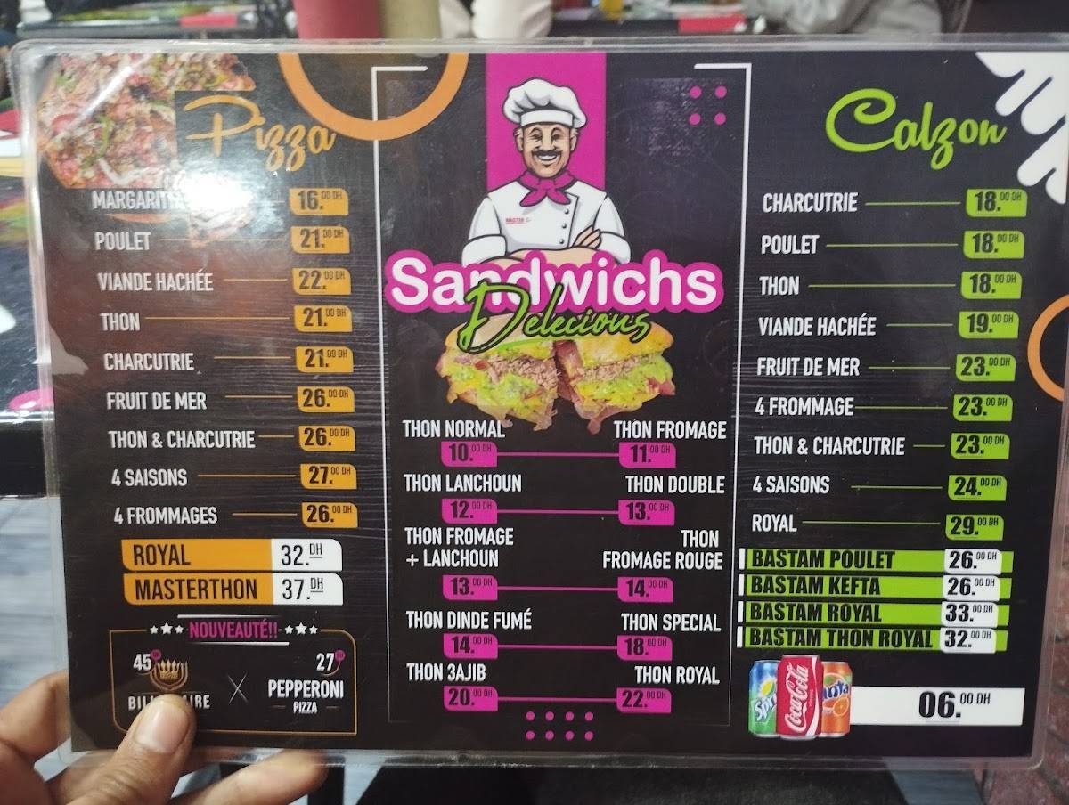 Menu au Master Thon cafeteria, Marrakech