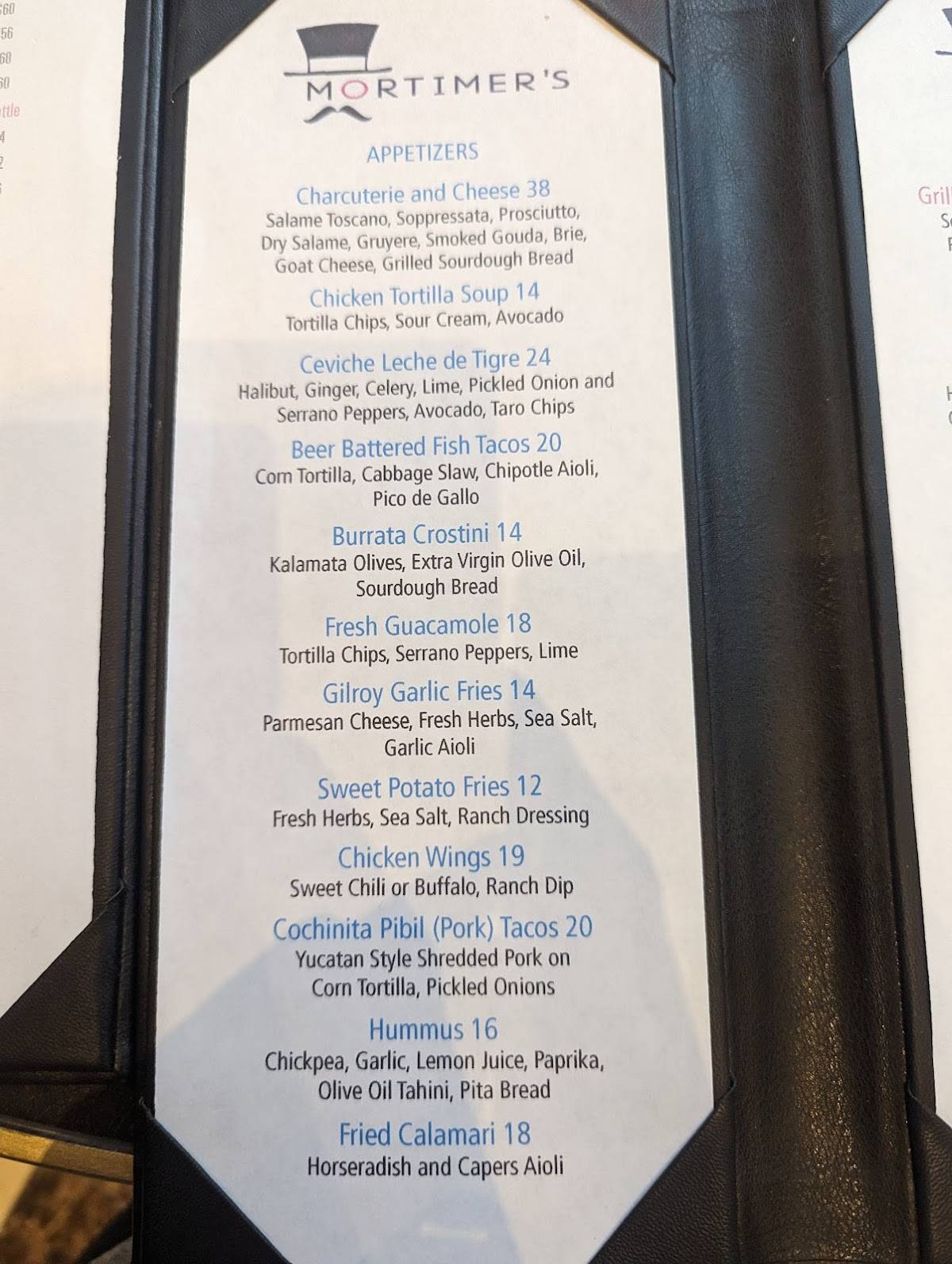 Menu at Mastro's Steakhouse, San Francisco