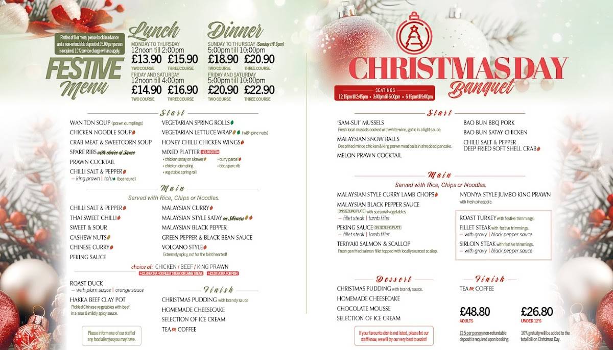 Menu at Mata Hari restaurant, Glasgow
