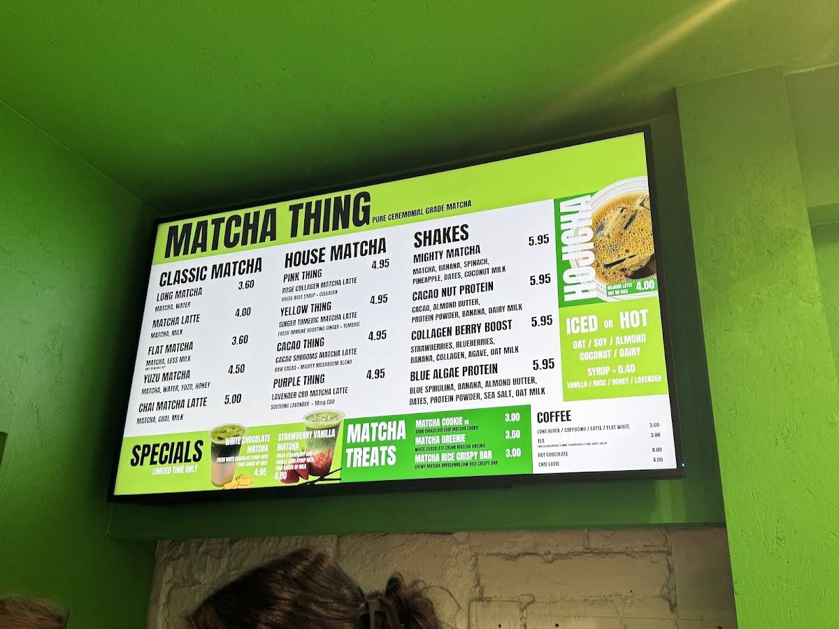 Menu at Matcha Thing cafe, Bath