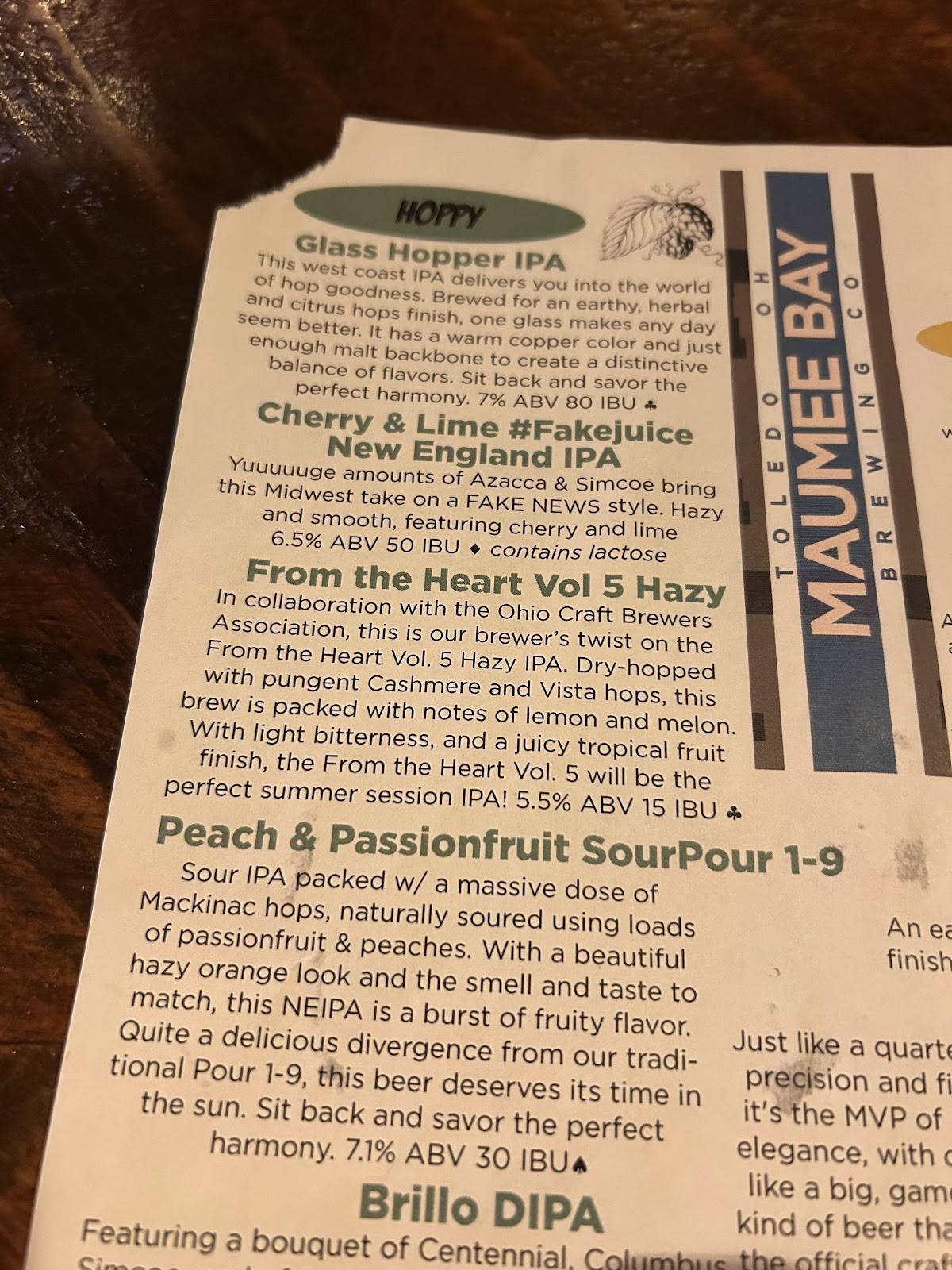 Menu at Maumee Bay Brew Pub, Toledo