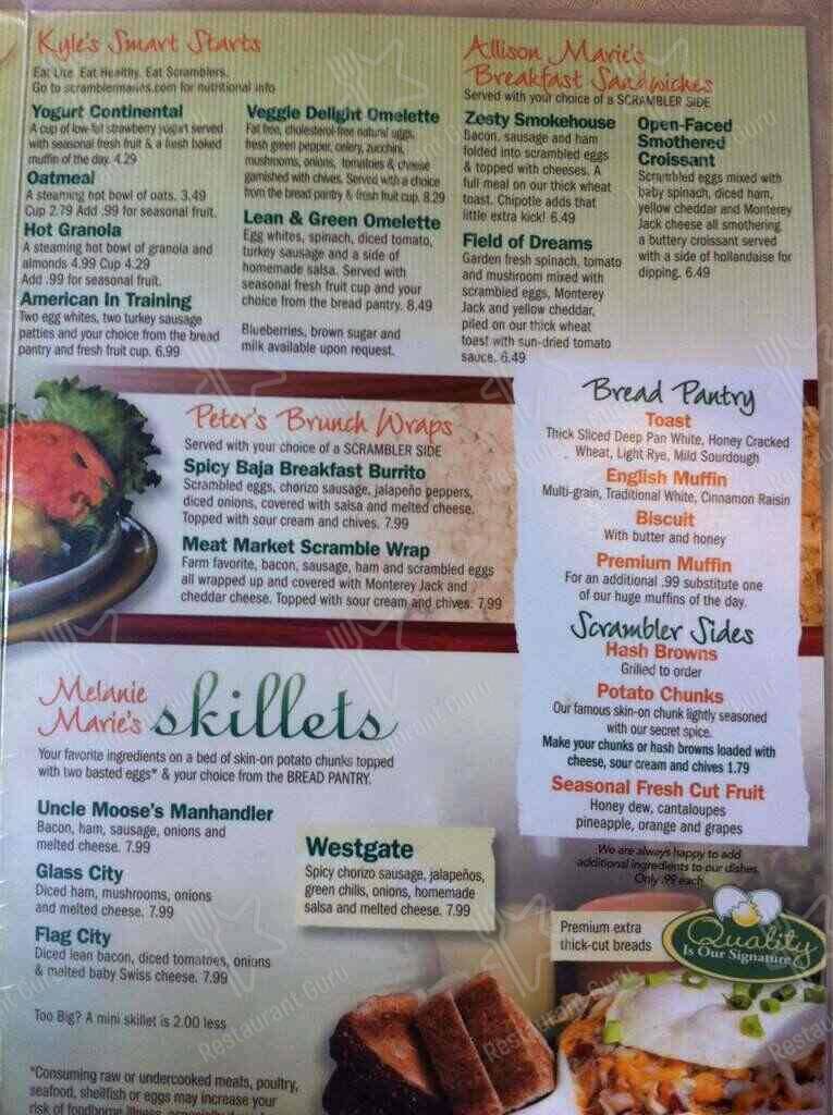 Menu at Scramblers restaurant, Maumee, 570 W Dussel Dr