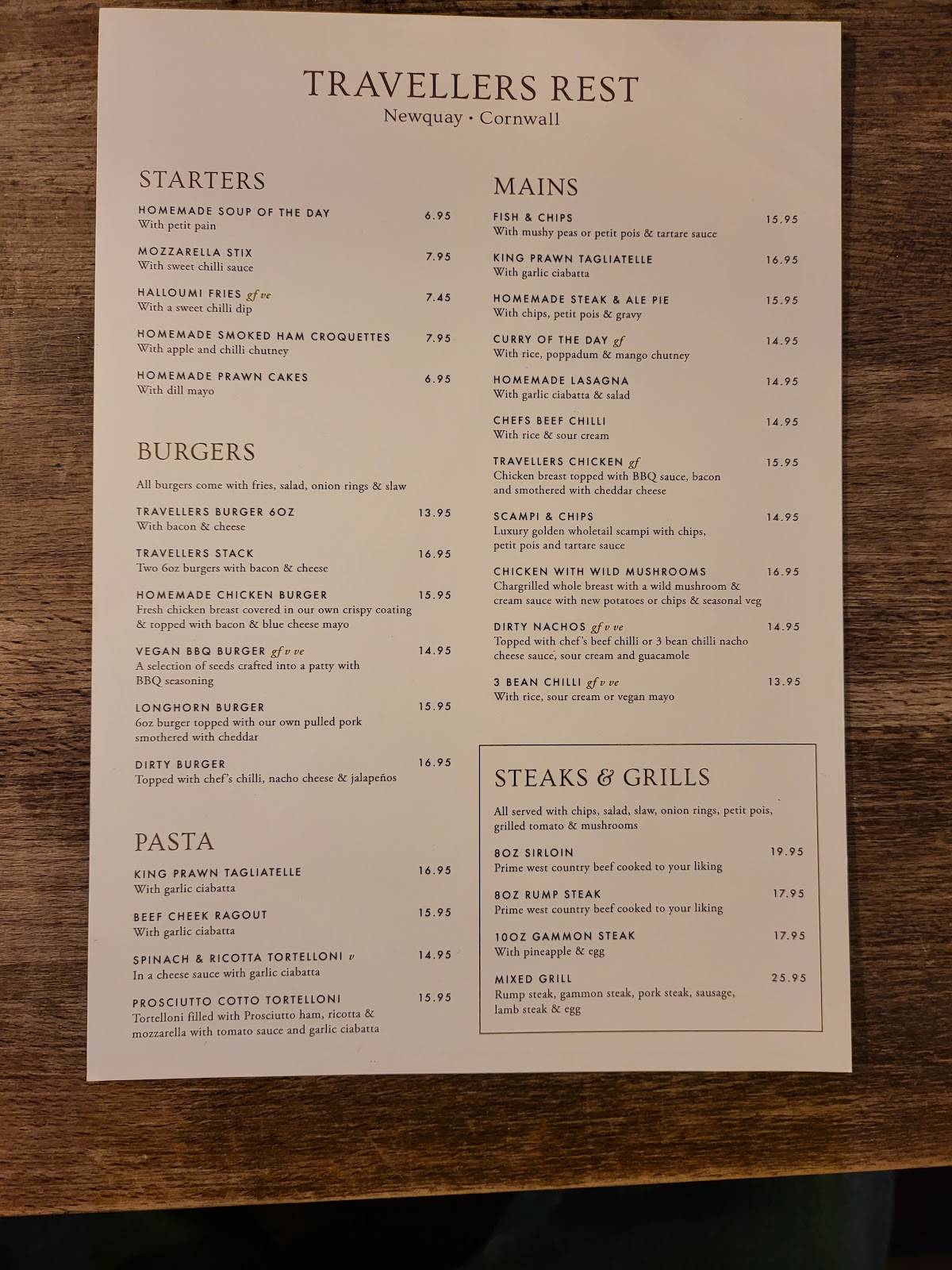 Menu at The Travellers Rest pub & bar, Newquay