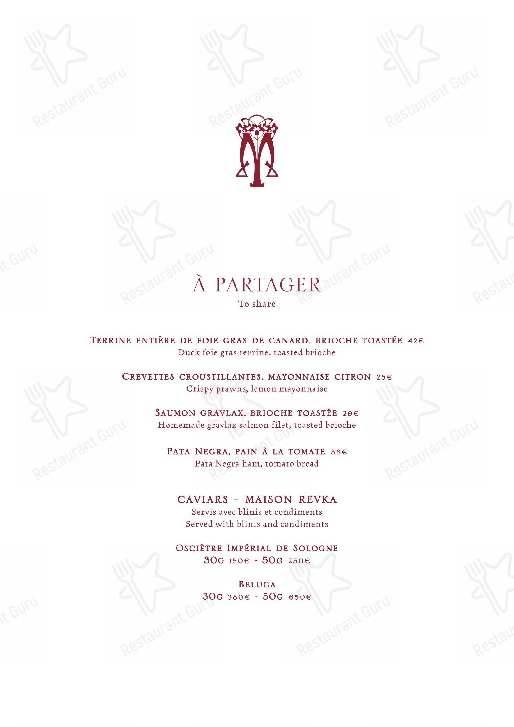 Menu at Maxim's de Paris restaurant, Paris, 3 Royale Street