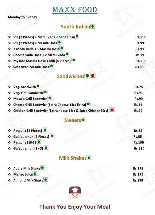 Menu at Maxx indian food, Mumbai