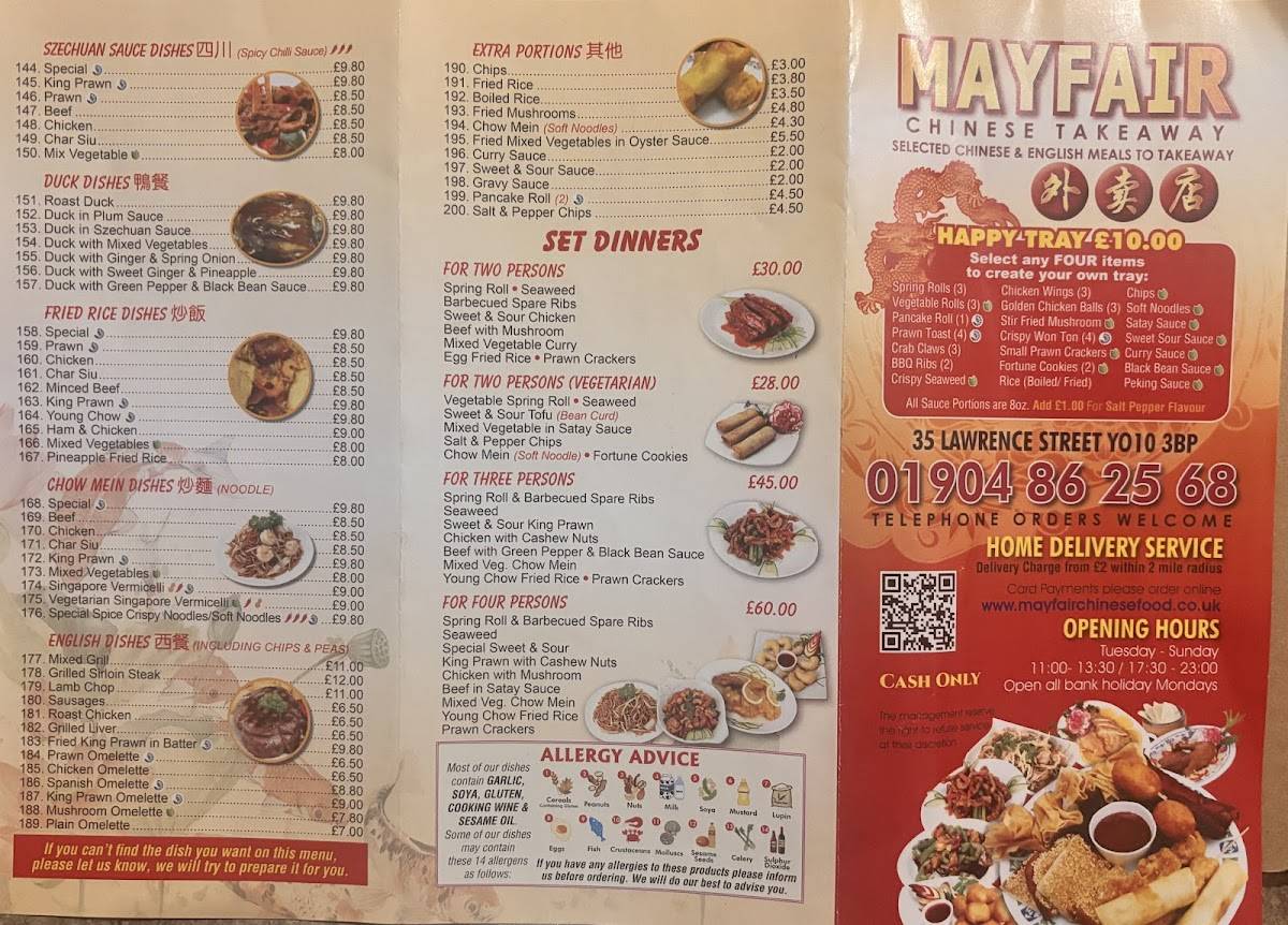 Menu at Mayfair fast food, York