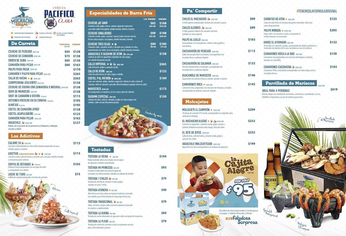 Carta del restaurante El Muchacho Alegre, Mazatlán, P.º Claussen 46-C