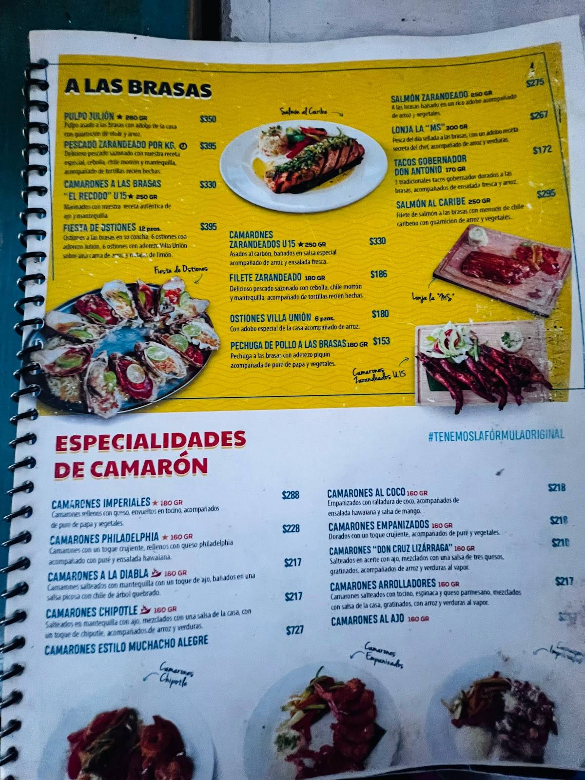 Carta del restaurante El Muchacho Alegre, Mazatlán, P.º Claussen 46-C