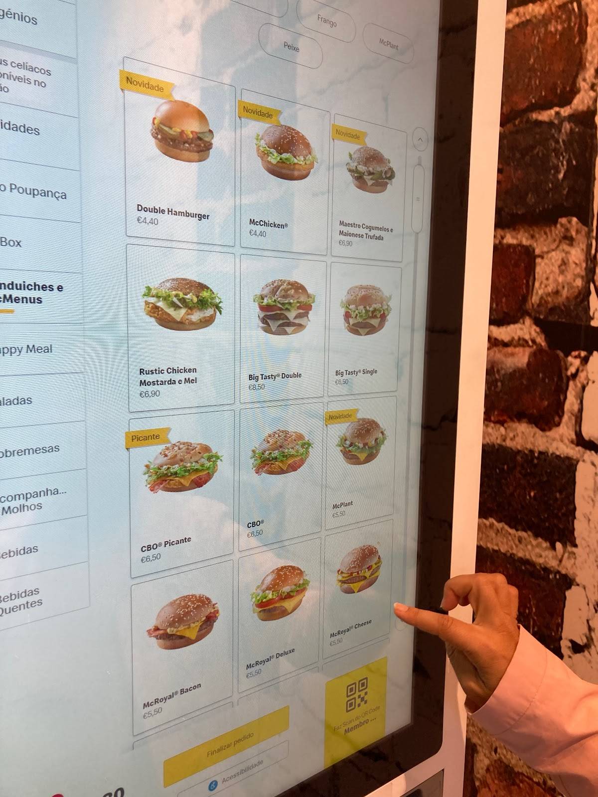 Menu at McDonald's Rossio fast food, Lisbon, Praça Dom Pedro IV 81 83