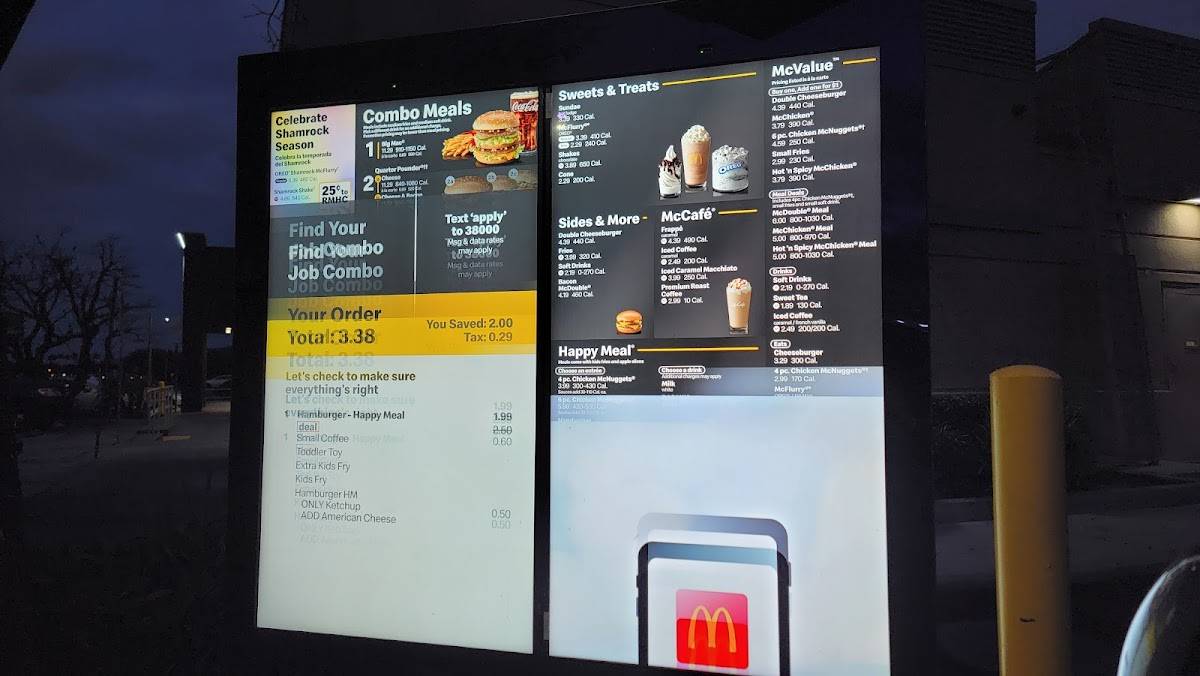 Menu at McDonald's fast food, Oxnard, N Oxnard Blvd