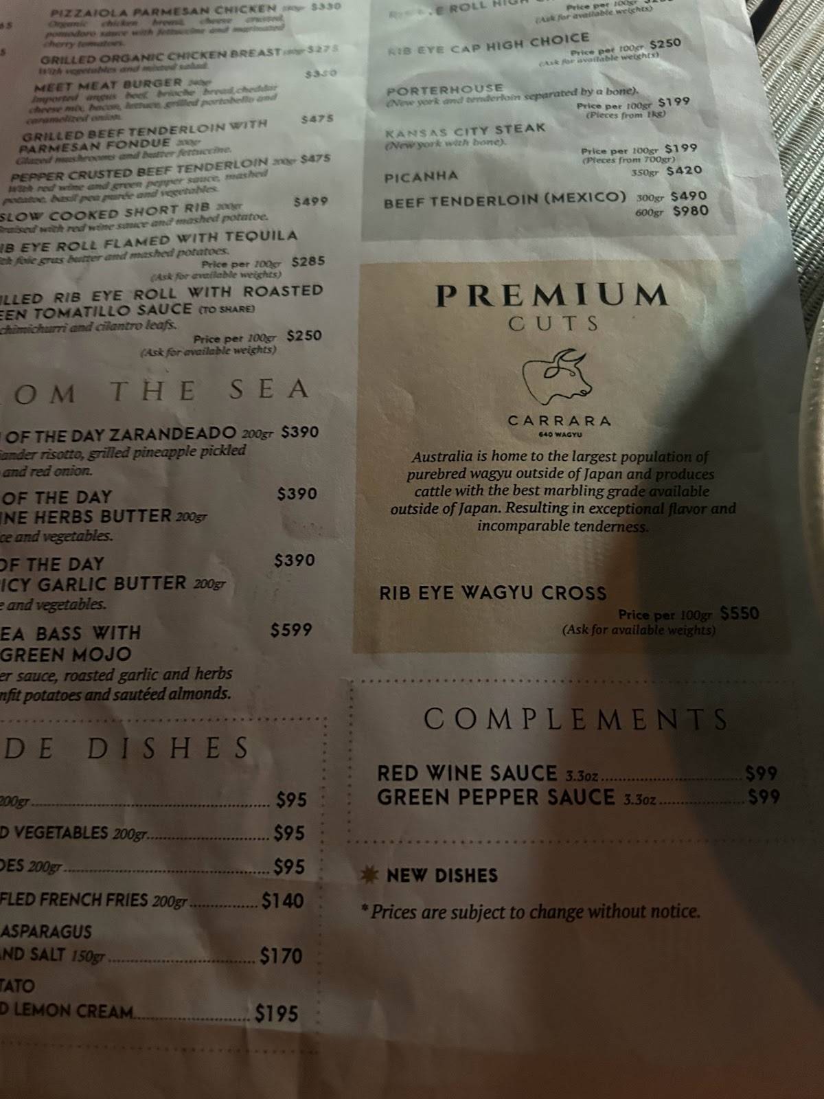 Menu at Meet Meat steakhouse, Bucerías