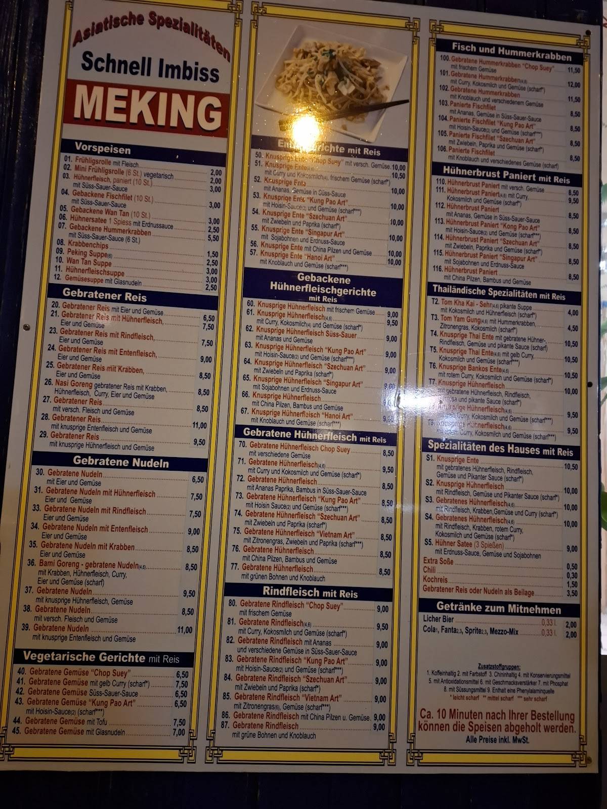 Menu at Meking restaurant, Lollar