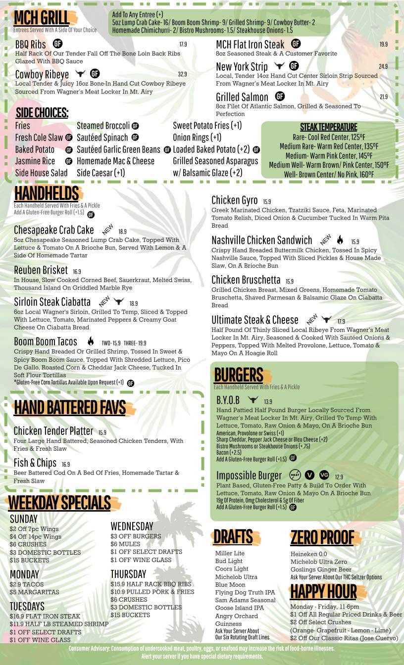 Menu at Memories Charcoal House pub & bar, Mount Airy, 403 E Ridgeville ...