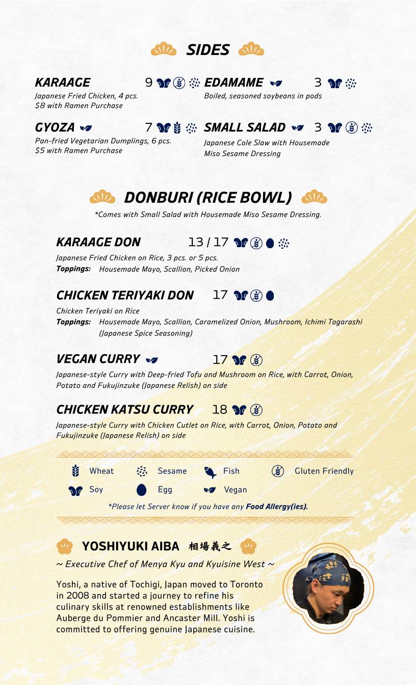 Menu at Menya Kyu restaurant, Hamilton