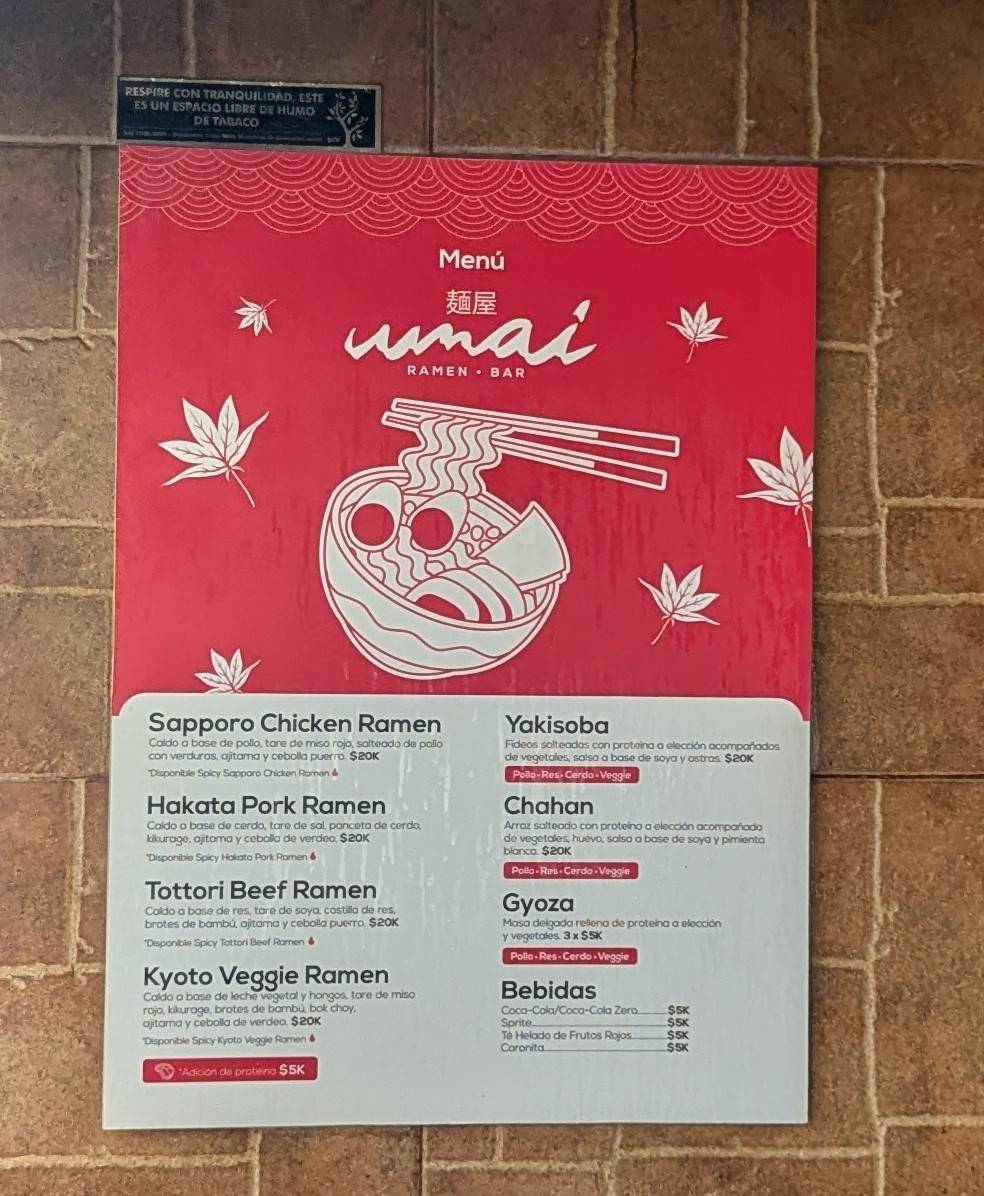 Carta del restaurante Menya Umai, Bogotá