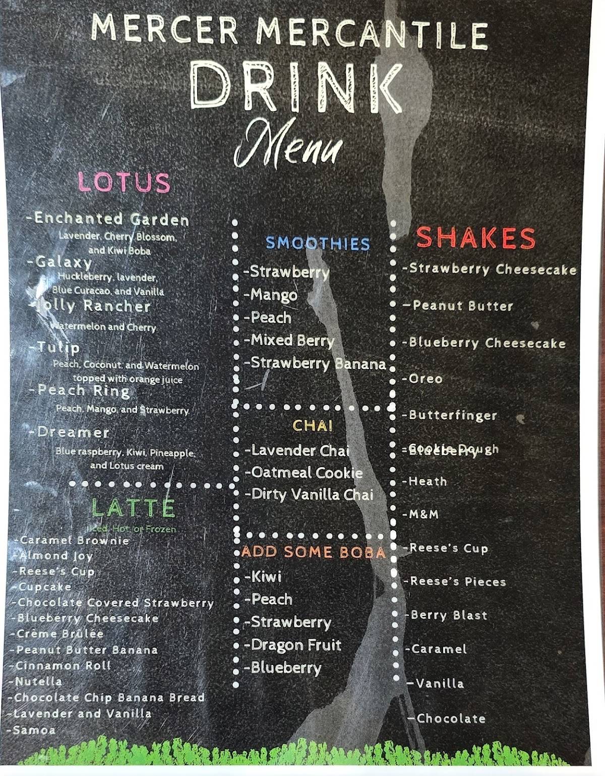 Menu at Mercer Mercantile cafe, Mercer