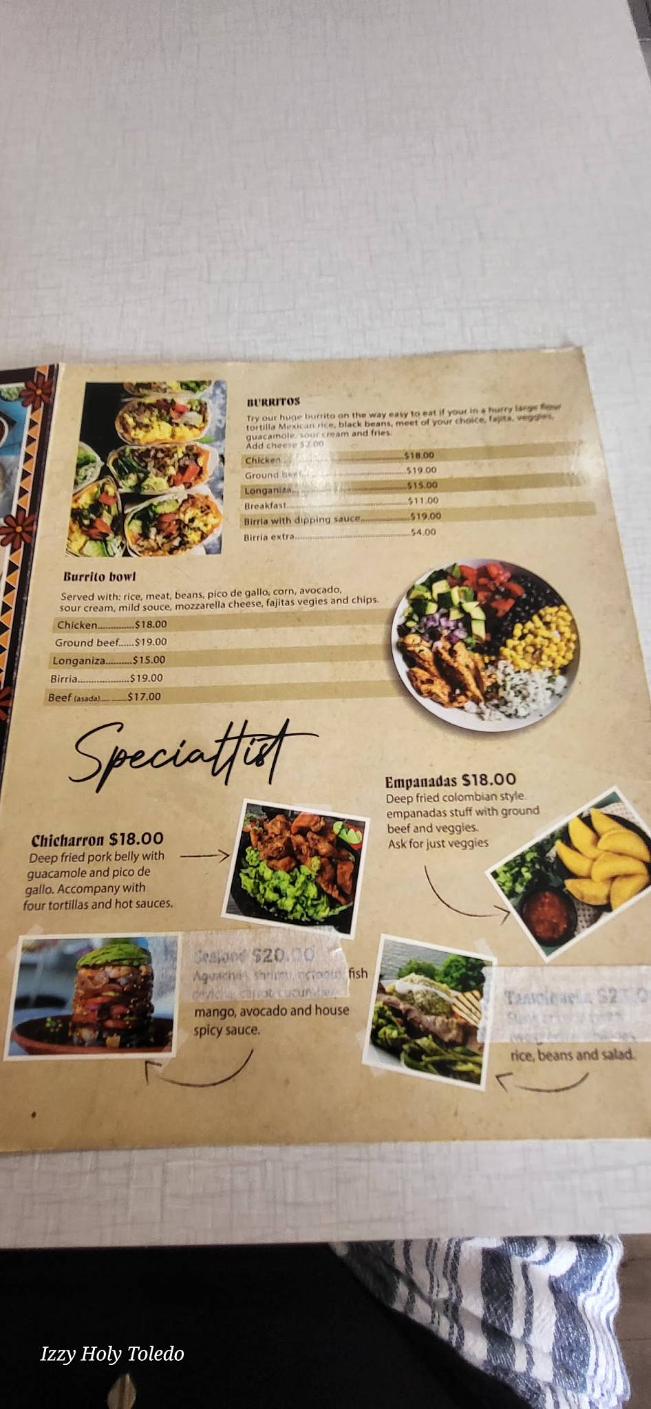 Menu at Mexican House Downtown restaurant, London