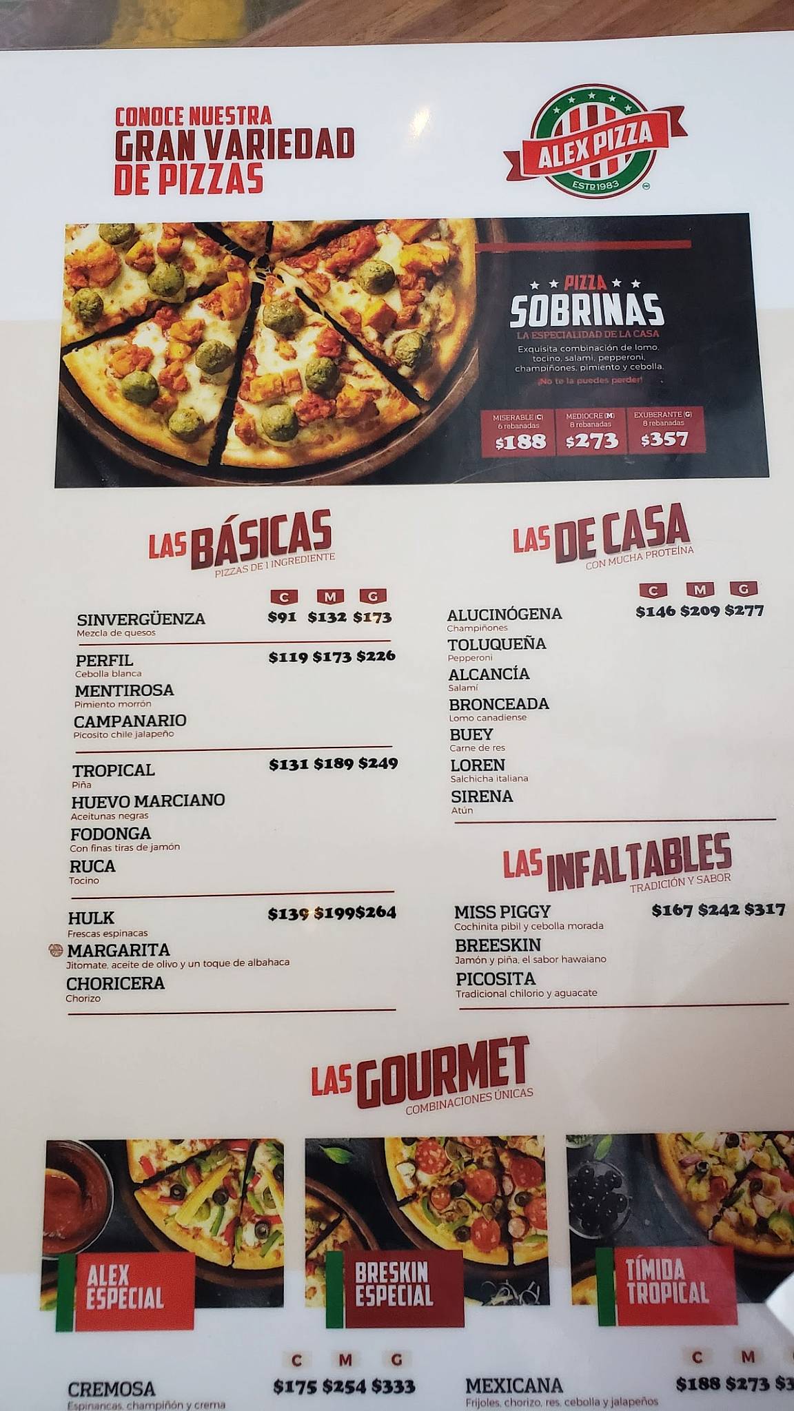 Carta del restaurante Alex Pizza, Ciudad del México, Av. San Jerónimo 630