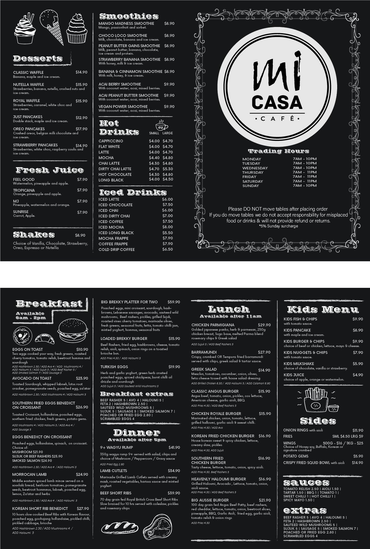 Menu at Mi Casa Café cafe, Underwood