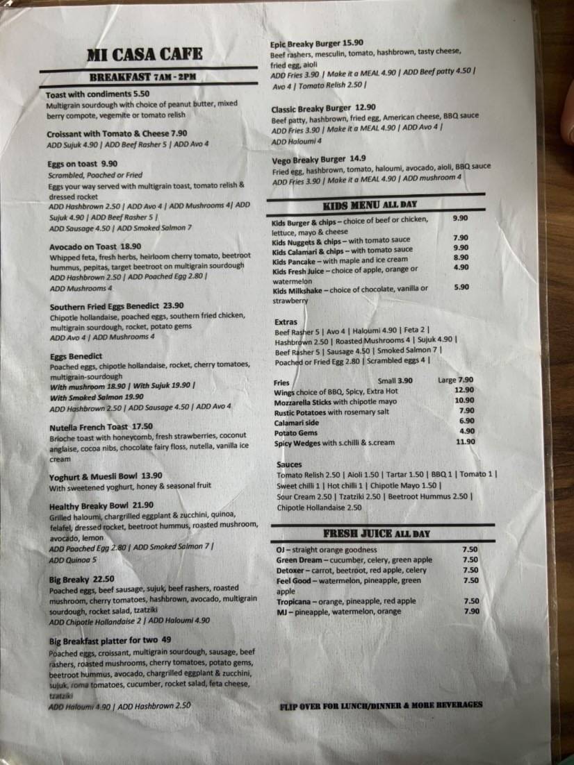 Menu at Mi Casa Café cafe, Underwood