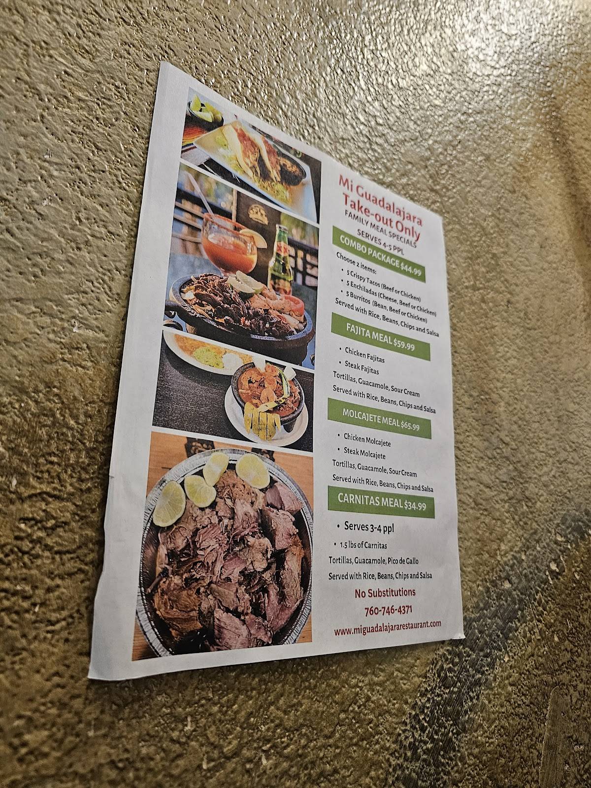 Menu at Mi Guadalajara Restaurant, Escondido