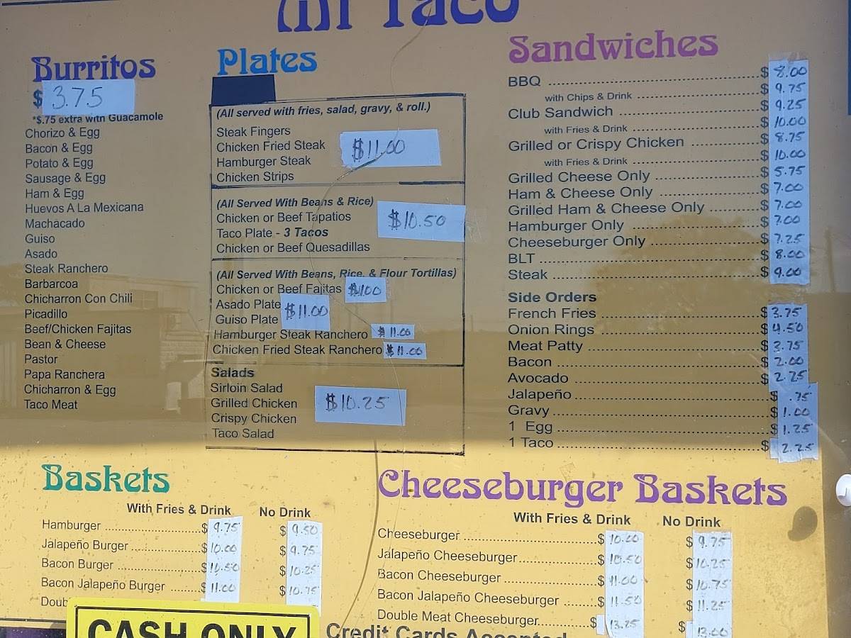 Menu at Mi Taco restaurant, Ozona