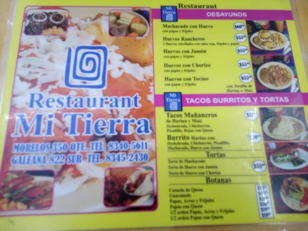 Carta de Mi Tierra Restaurante, Monterrey, México