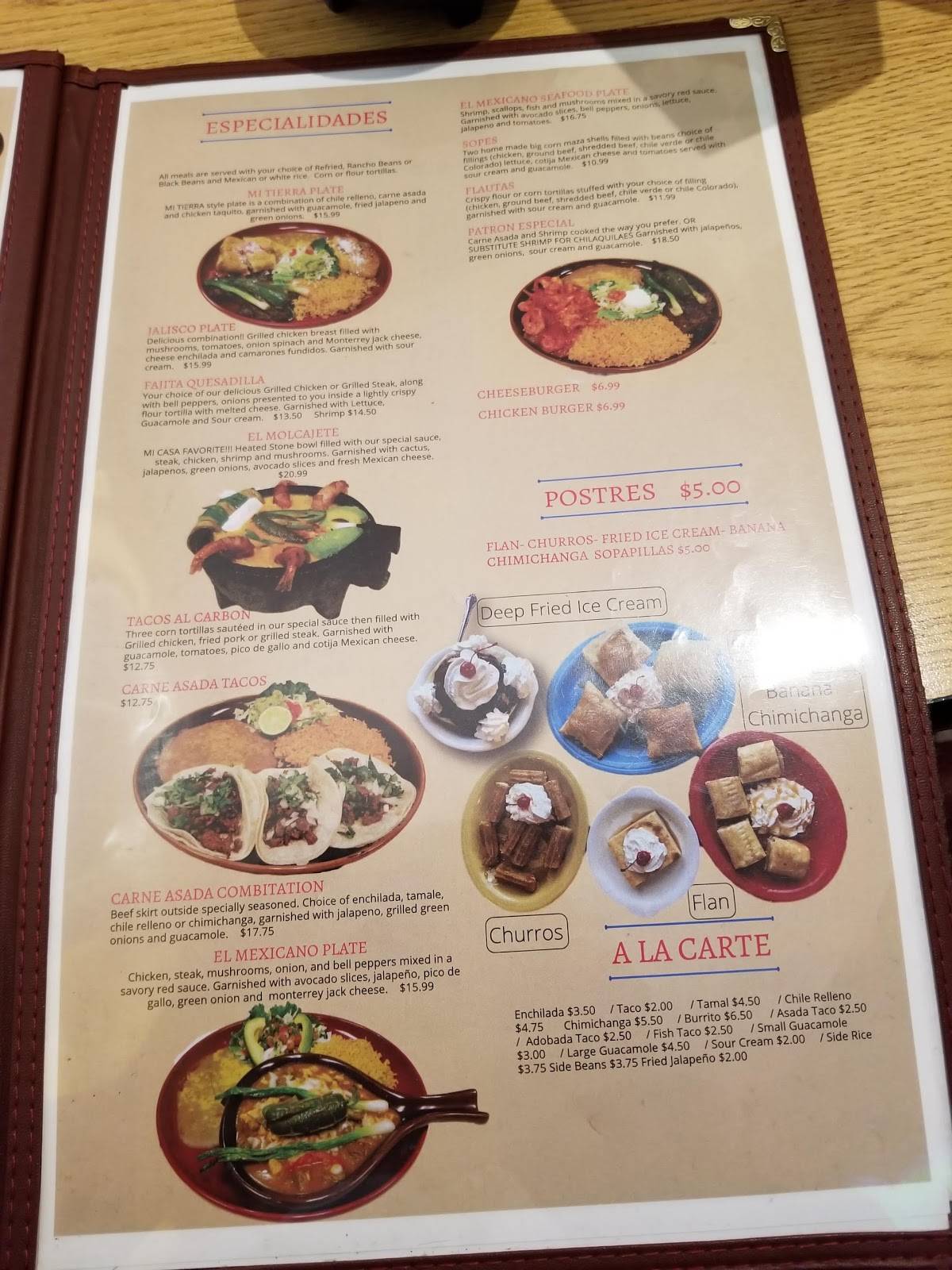 Menu at Mi Tierra restaurant, Twin Falls