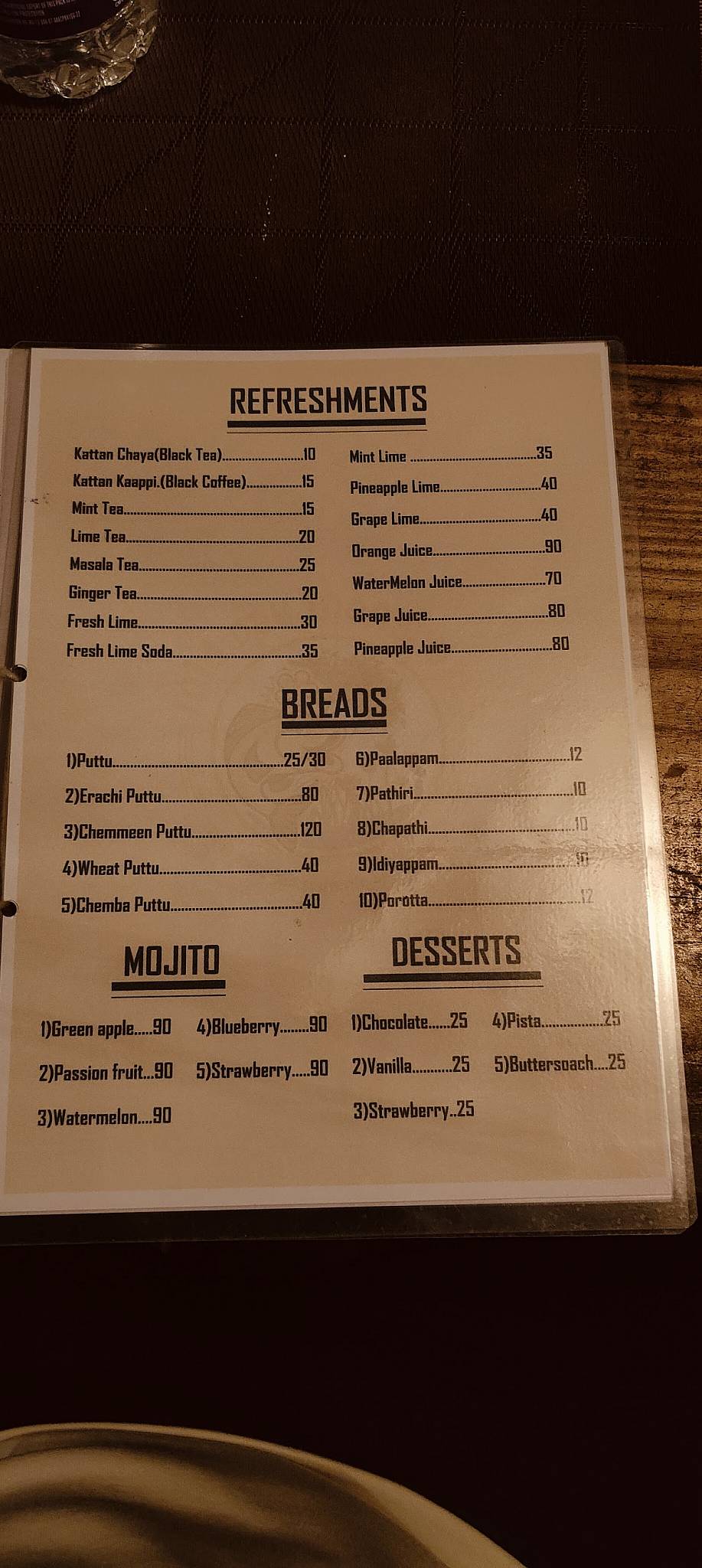 Menu at Mid Day Mangroves, Ernakulam