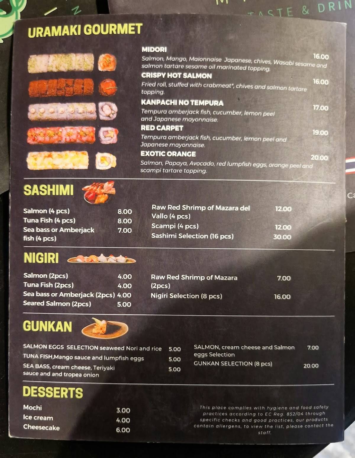 Menu at Midori - Sushi & Thai Restaurant, Catania