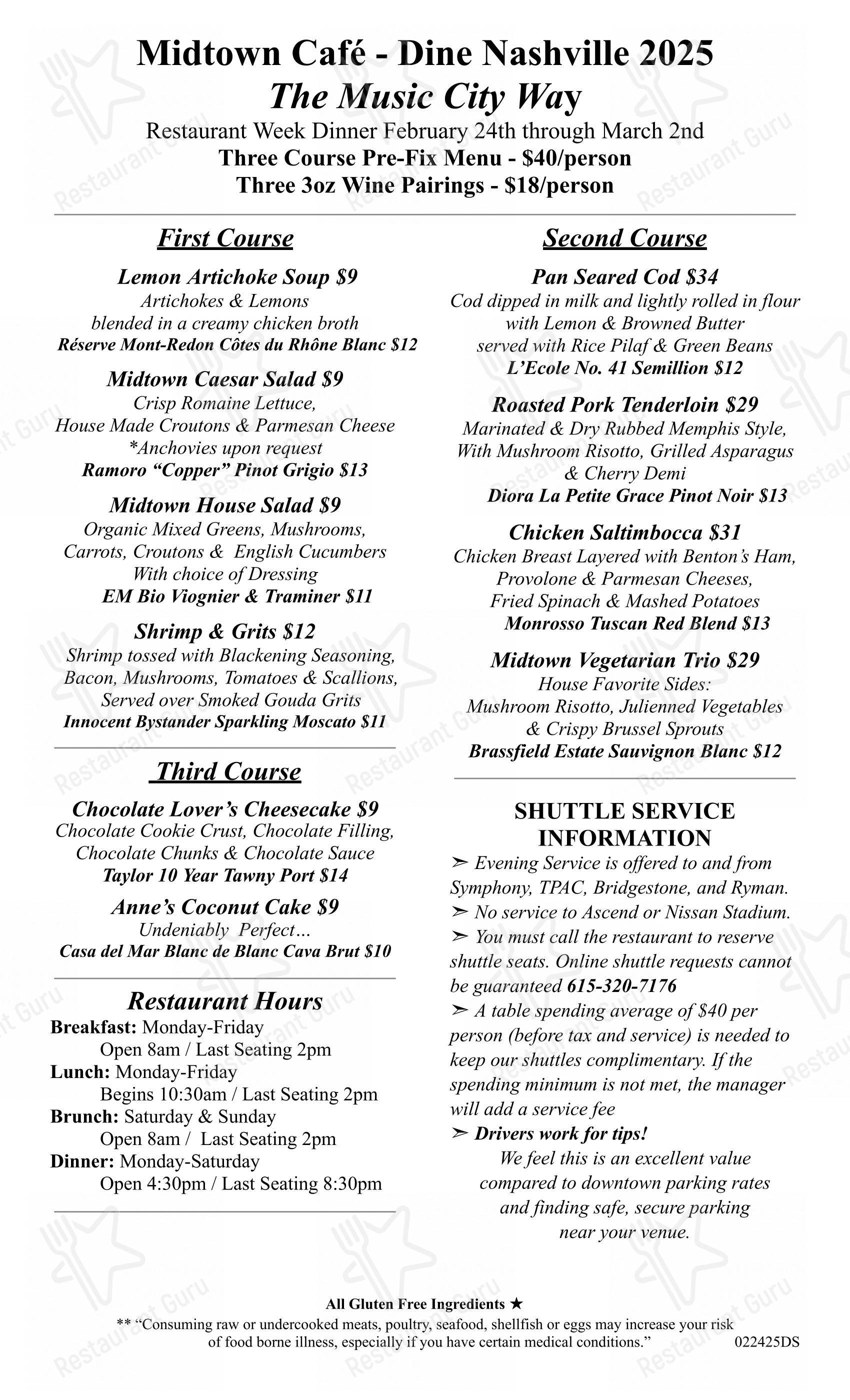 Menu at Midtown Cafe, Nashville, 102 19th Ave S