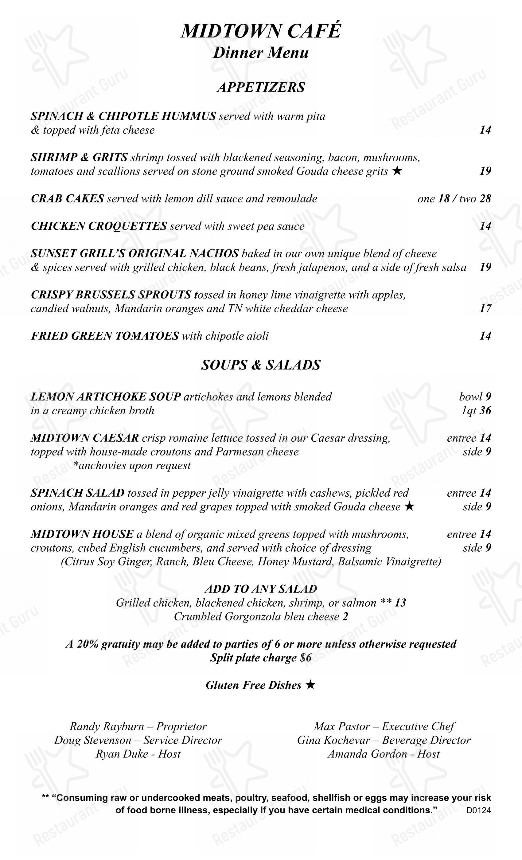 Menu at Midtown Cafe, Nashville, 102 19th Ave S