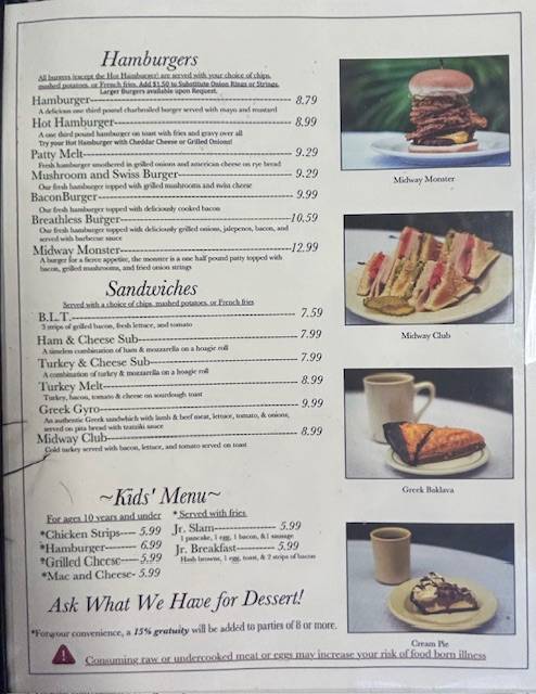 Menu at Midway Cafe, Bartlesville