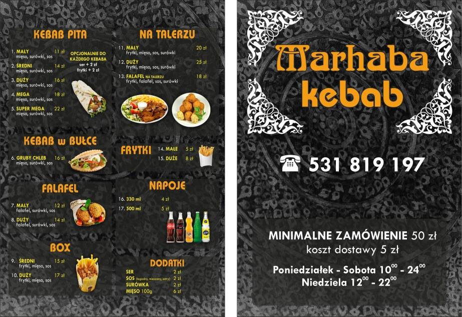 Menu at Kebab Marhaba, Mielec