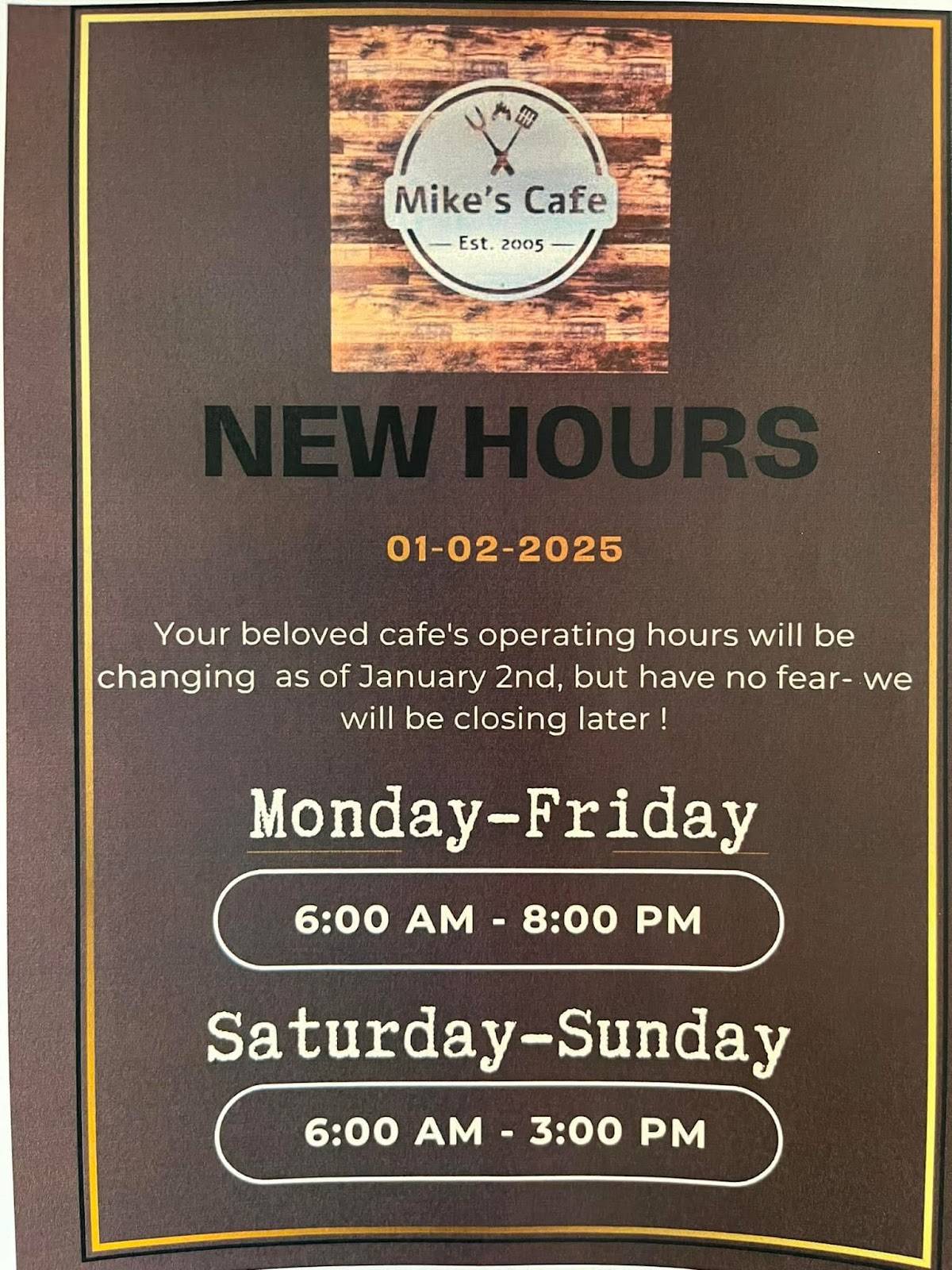 Menu at Mike's Cafe, Englewood
