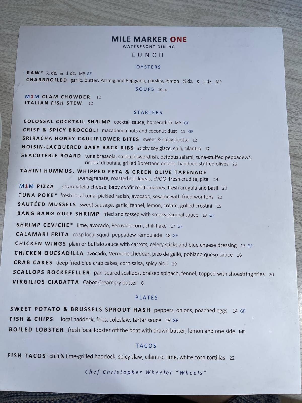 Menu at Mile Marker One Restaurant, Gloucester