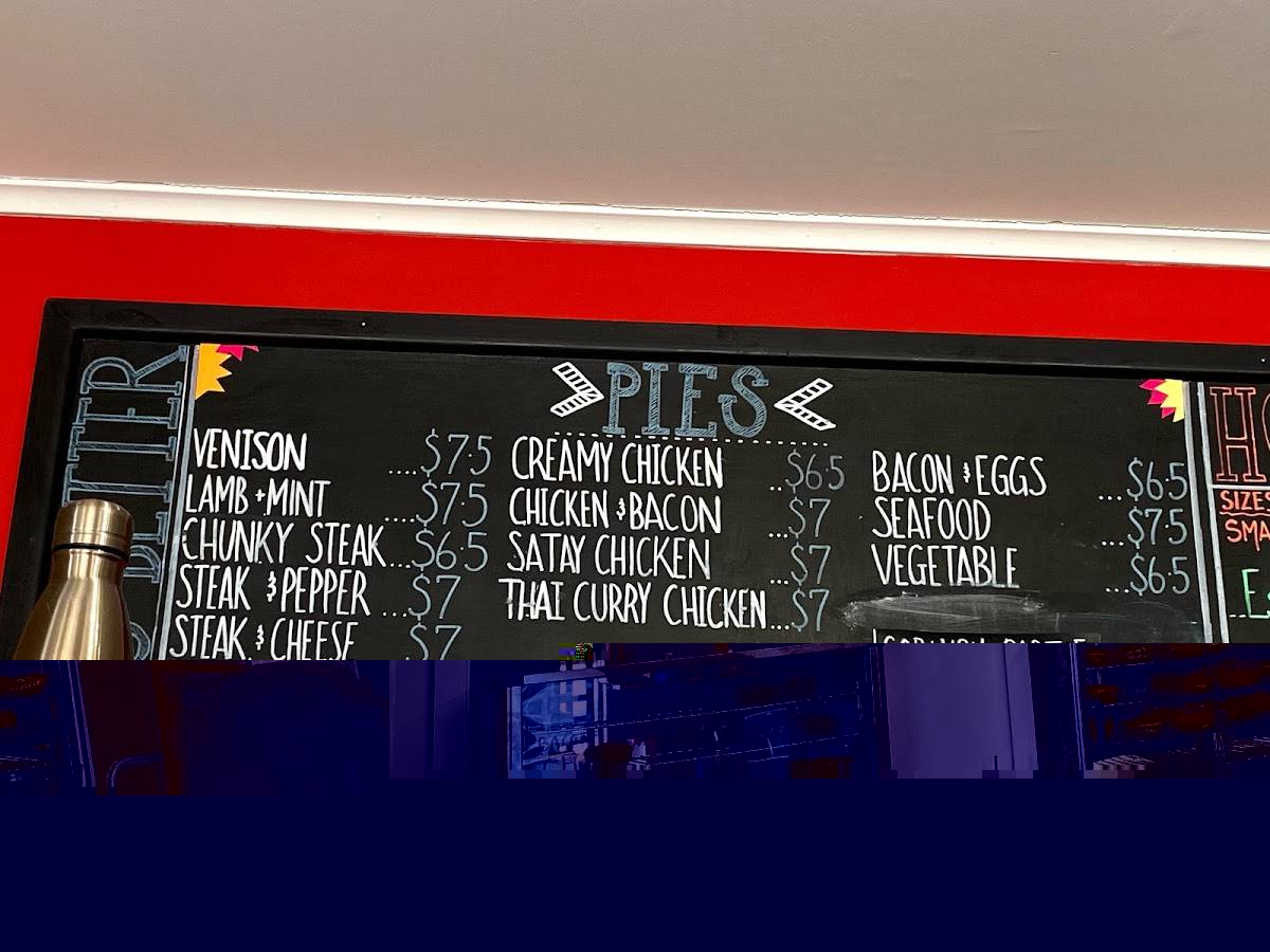 Menu at Miles Better Pies restaurant, Te Anau, 1 Lakefront Dr