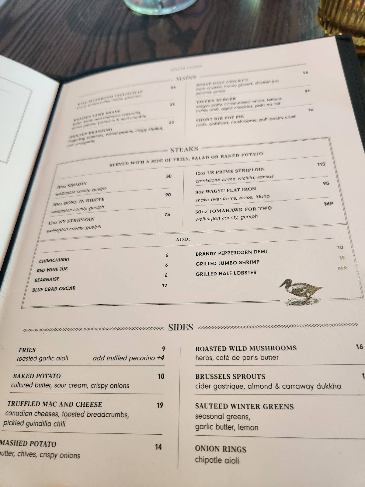 Menu au Miller Tavern pub et bar, Toronto, Yonge St
