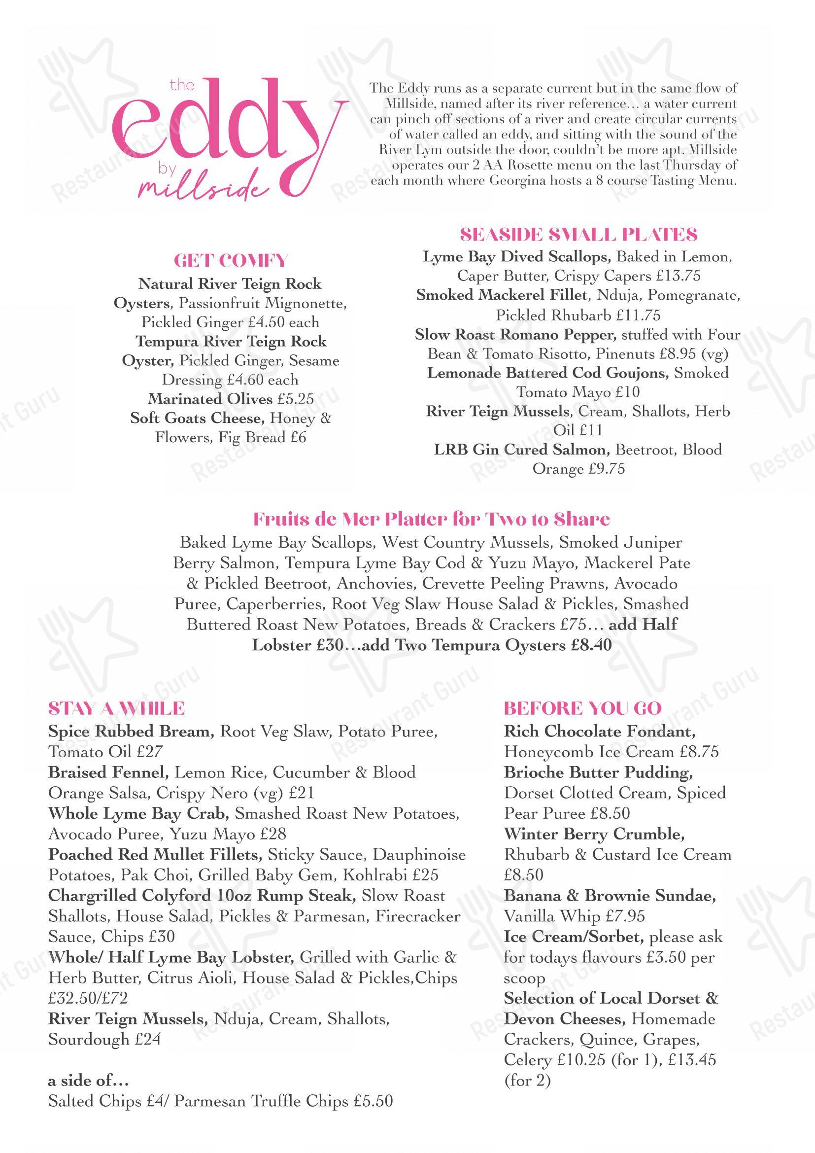 Menu at Eat at Millside restaurant, Lyme Regis