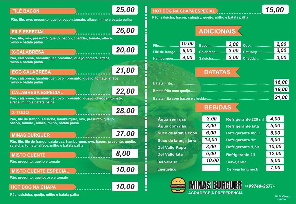 Menu at Minas Burguer, Coromandel