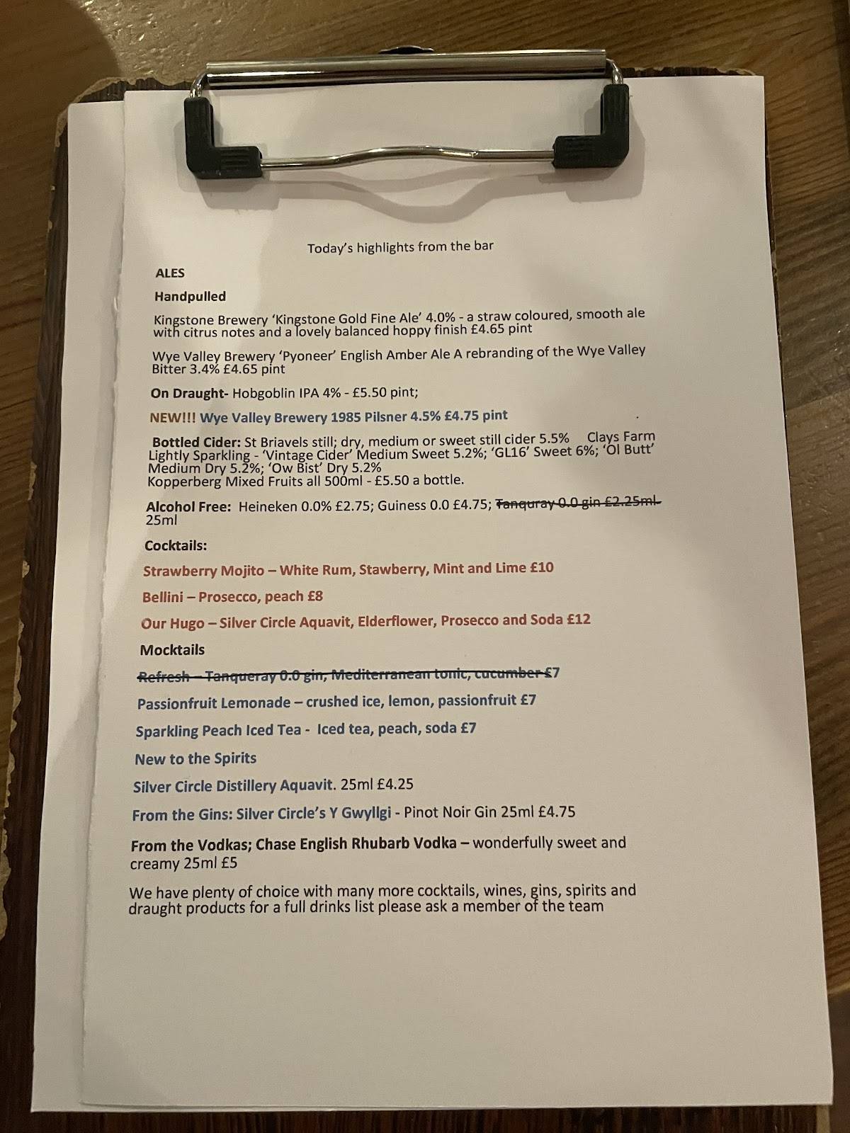 Menu at Miners country inn sling pub & bar, Coleford, Chepstow Road