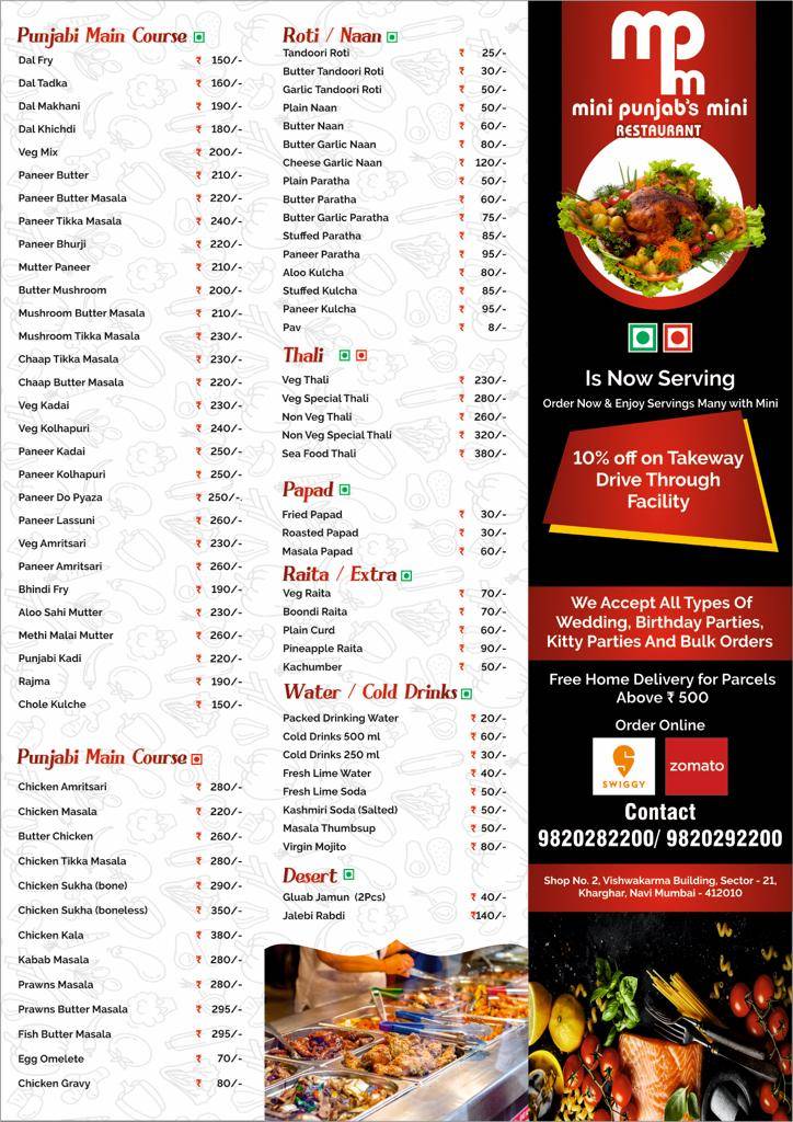 Menu at Mini Punjab's Mini, Navi Mumbai